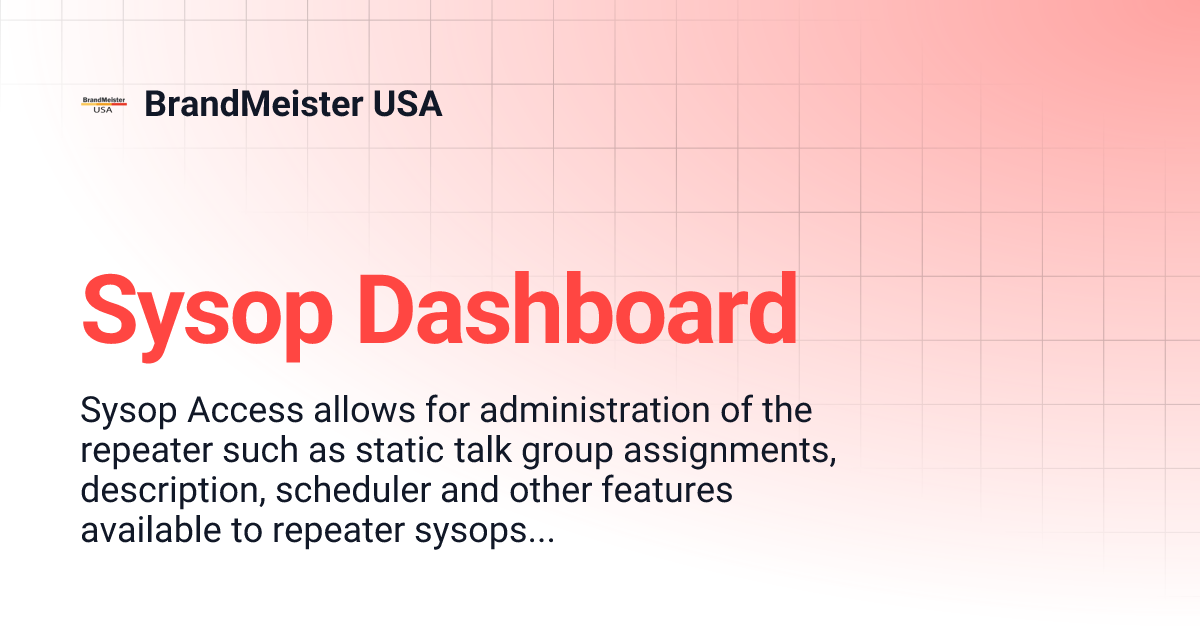 Sysop Dashboard | BrandMeister USA