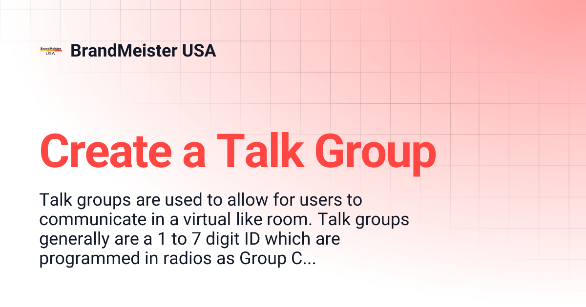 Create a Talk Group | BrandMeister USA